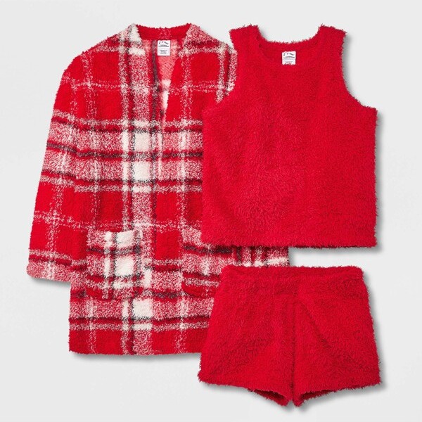 Girls' 3pc Marshmallow Fleece Pajama Set - art class™ Red XS - ShopStyle