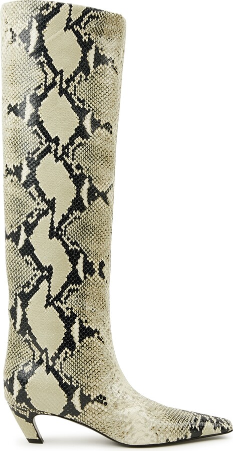KHAITE Davis 50 Python-effect Leather Knee-high Boots - ShopStyle