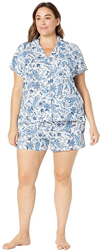 Lauren Ralph Lauren Plus Size Short Sleeve Knit Notch Collar Boxer PJ ...