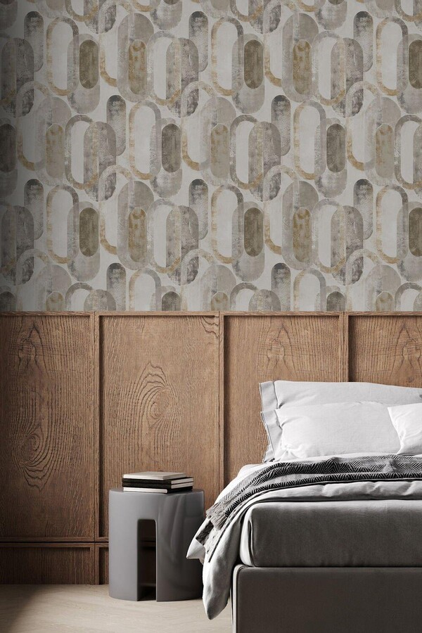 Sublime Oval Shapes Sand Gold/Grey Greometric Wallpaper - ShopStyle