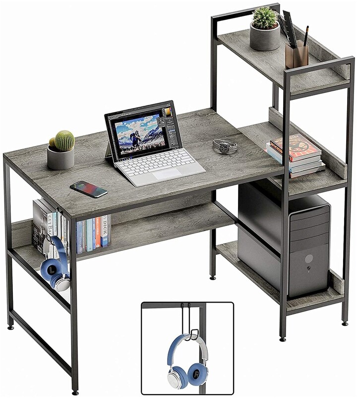 Bestier Computer Office Desk Workstation with Side Storage Shelves ...