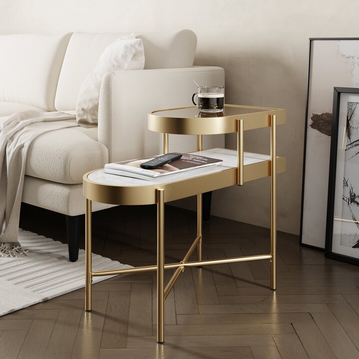 Dunelm Noelle Sofa Side Table, Gold and Marble Effect Clear - ShopStyle