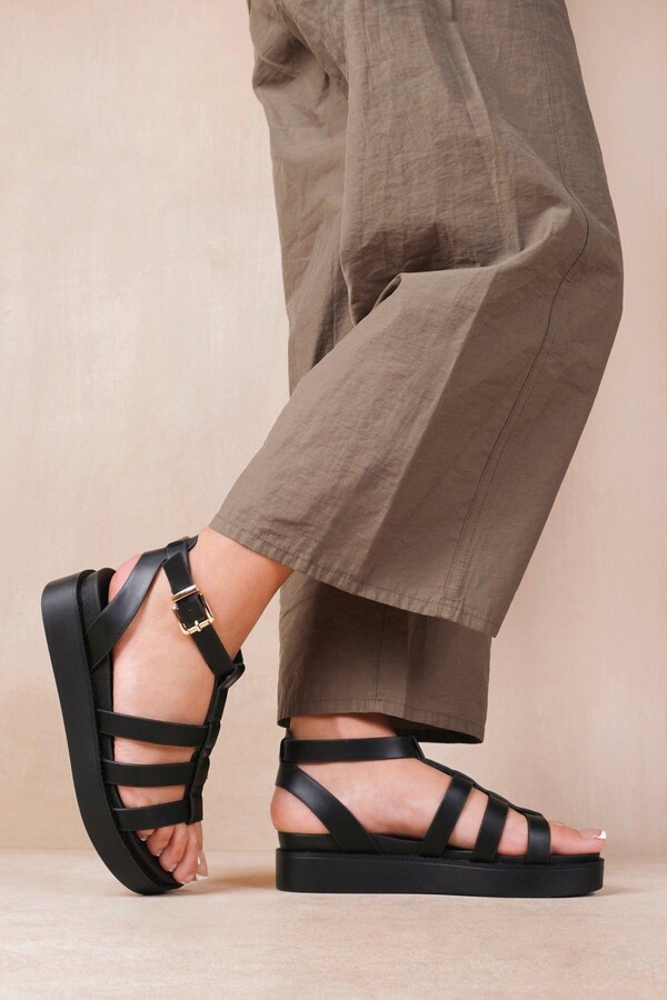Where's That From 'Dubai' Wide Fit Mid Platform Gladiator Strap - Black ...