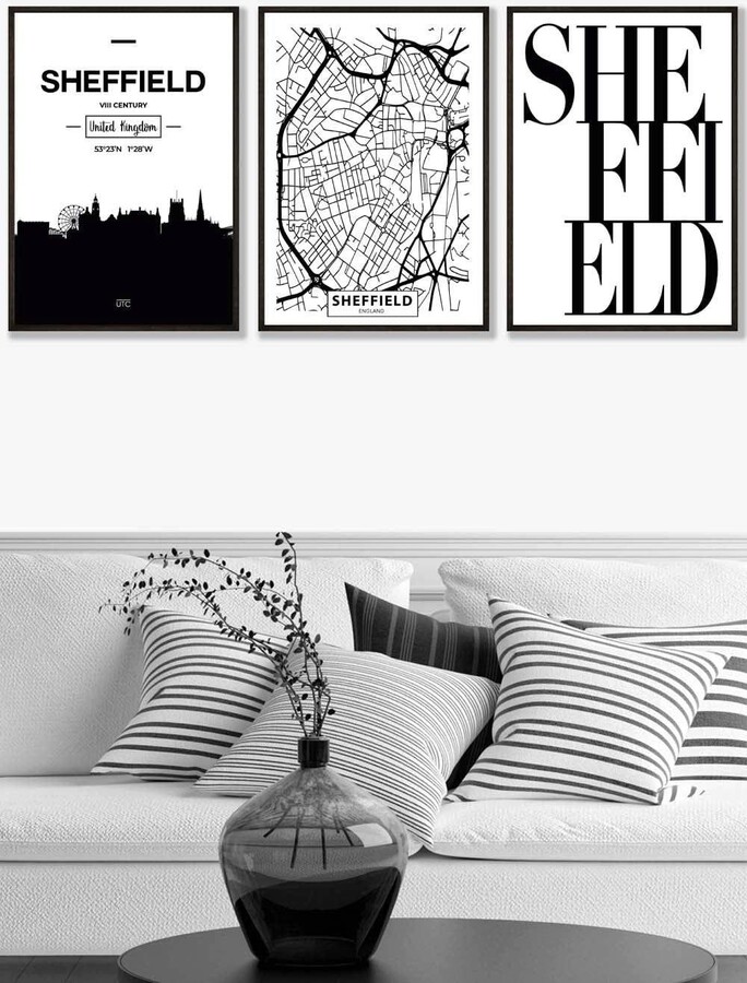 ARTZE SHEFFIELD Skyline Street Map City Prints Framed Wall Art - Large ...