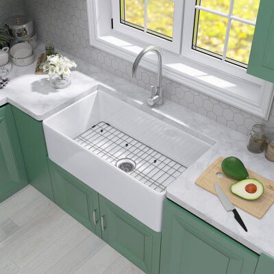 GETPRO 33" L x 18" W True Fireclay Farmhouse Kitchen Sink with Sink ...