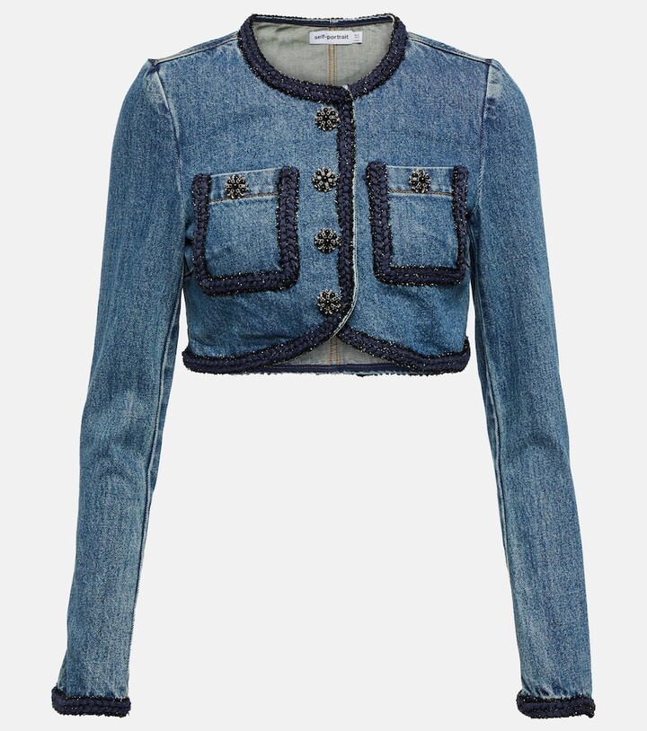 Self-Portrait Cropped denim jacket - ShopStyle