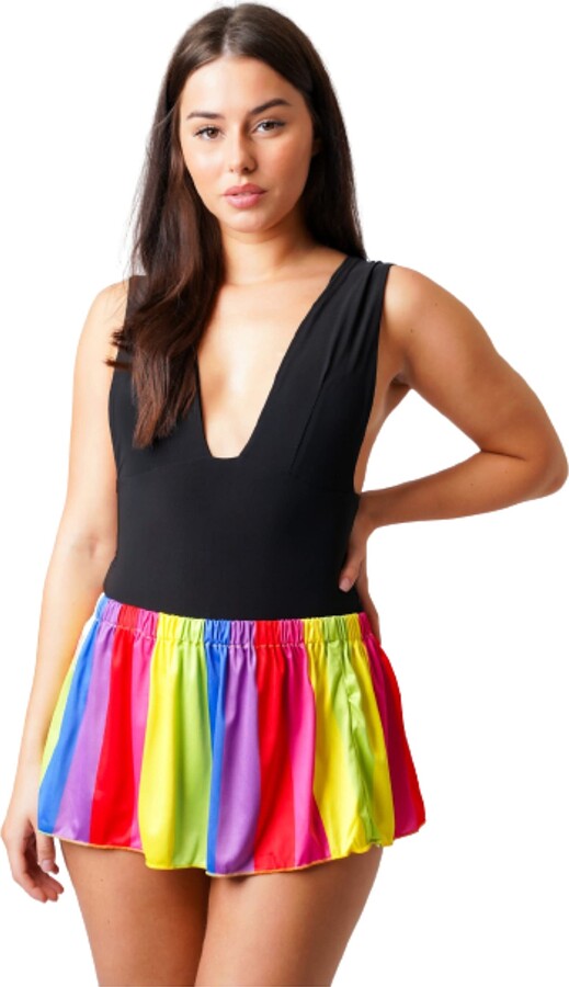 Divas World Rainbow Muticolour Stripes High Waist Micro Mini Skirt ...