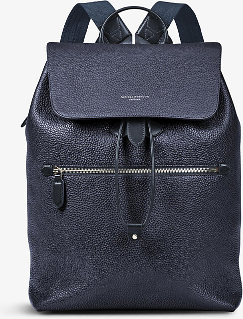 Aspinal of London Womens Navy Reporter Logo-embellished Leather ...