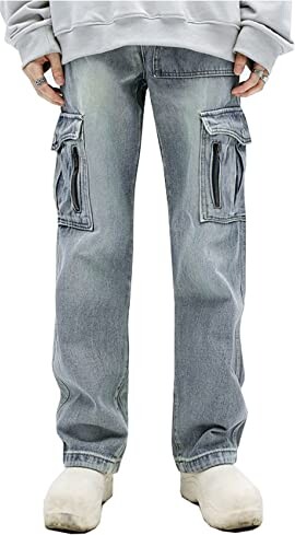 Glkaend Men's Hip Hop CAGO Jeans Street Harajuku Denim Pants Baggy High ...