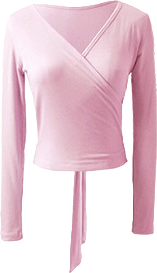 Jowowha Adult Ballet Wrap Top Dance Wrap Top Crossover Cardigan Long Sleeve for Womens Girls ...