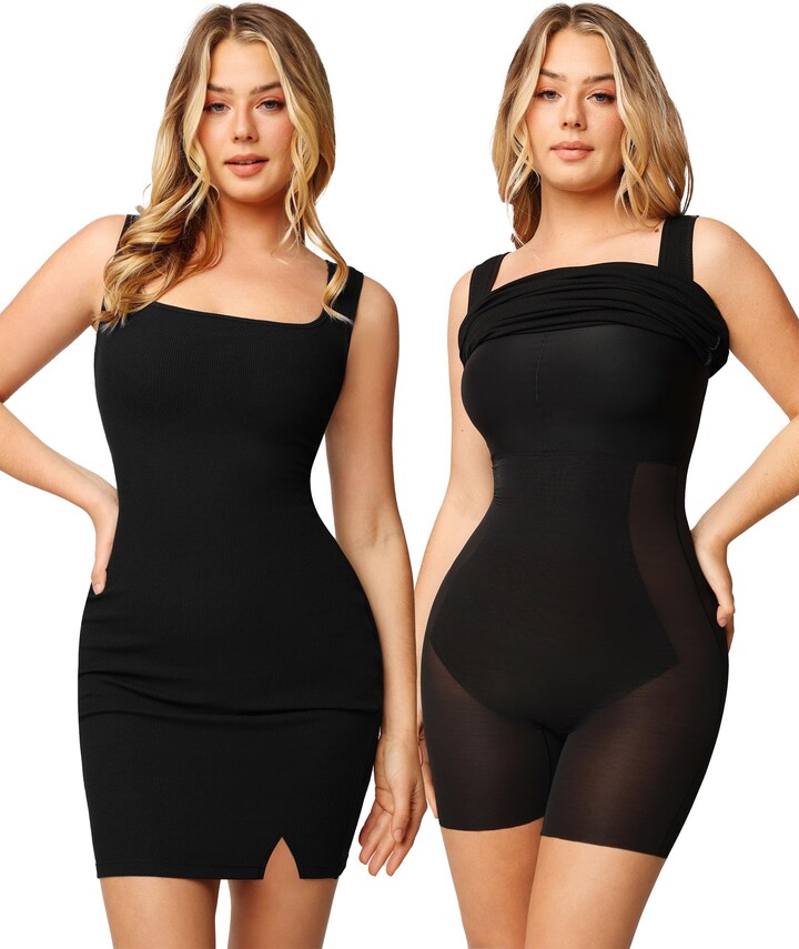 Popilush Shaper Dress with Slit Bodycon Maxi Built in Shapewear Bra 8 ...