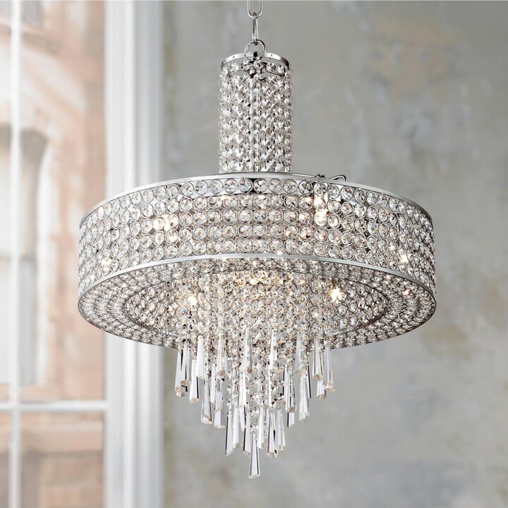 Vienna Full Spectrum Crystal Cascade Chrome Drum Pendant Chandelier ...