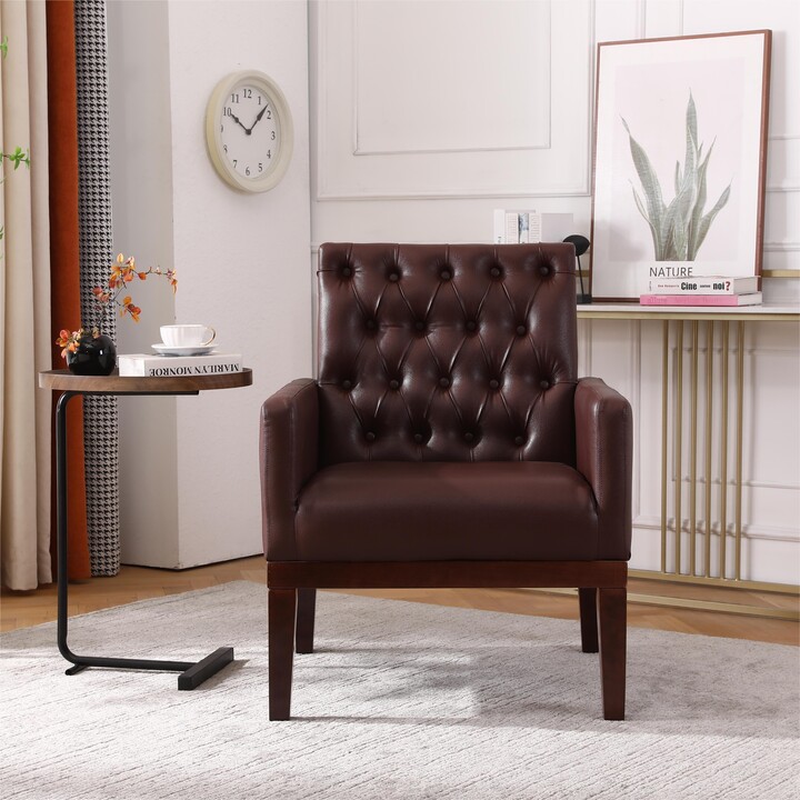 RASOO PU Leather Single Person Sofa, Solid Wood Chair Legs, Square ...