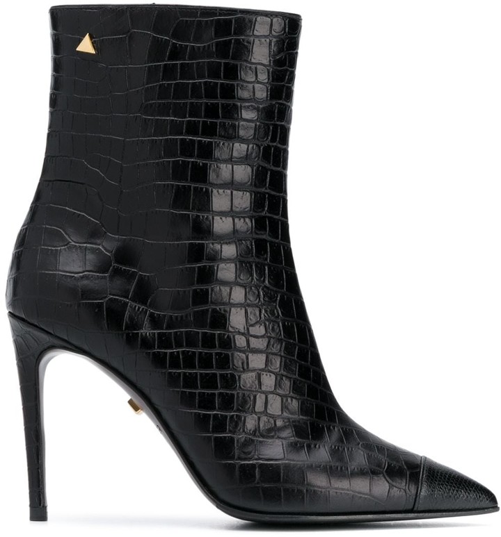 Grey Mer Crocodile-Effect Ankle Boots - ShopStyle