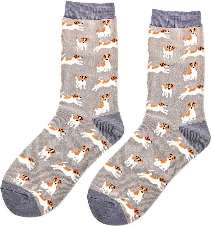LilyRosa Jack Russell Socks Grey Dogs Dog 3-7 Women Bamboo Mix 1 Pair ...