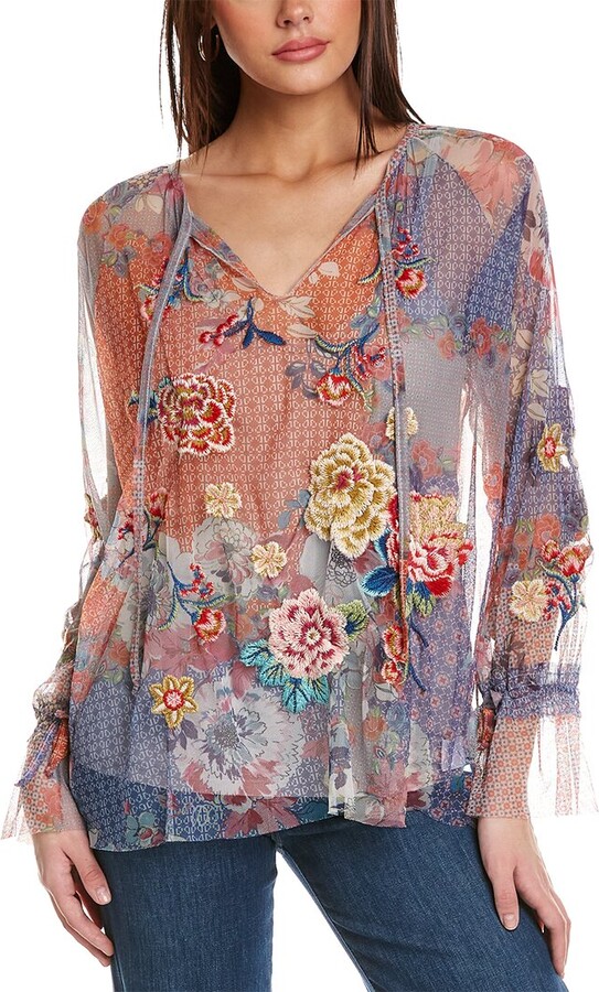 Johnny Was Calliope Mesh Blouse - ShopStyle Tops