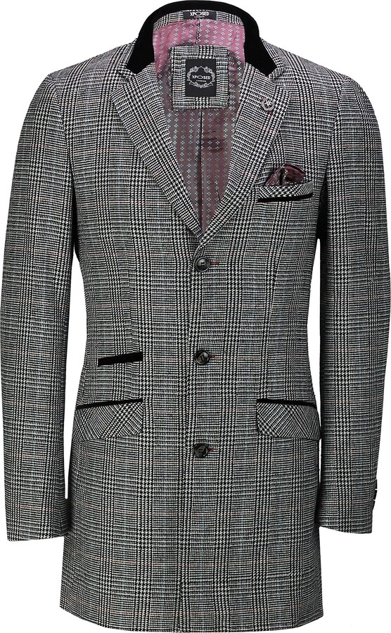 Xposed Mens Tweed Check 3/4 Long Overcoat Smart Vintage Styled Tailored ...
