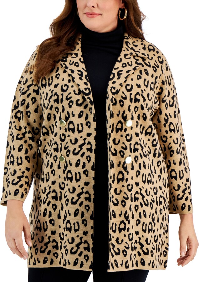 Kasper Plus Size Animal-Print Notch-Collar Cardigan - ShopStyle