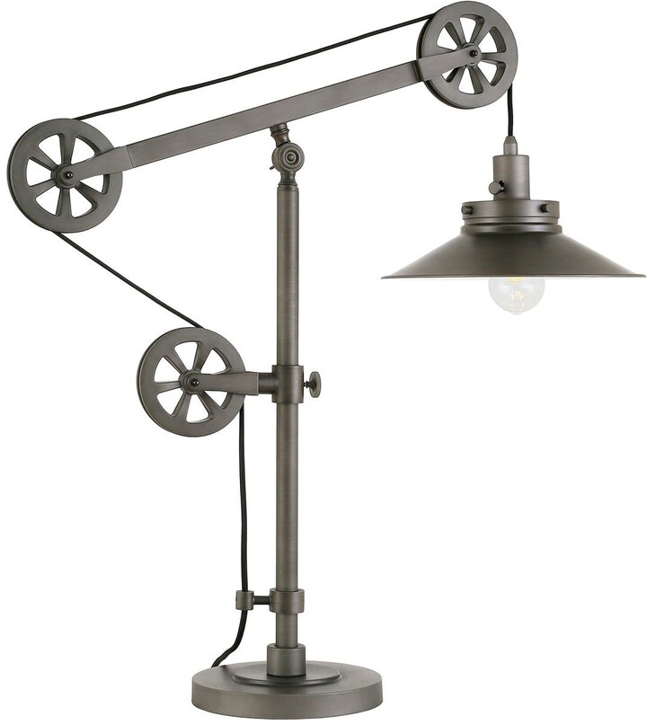 ADDISON AND LANE Descartes Aged Steel Wide Brim Table Lamp with Pulley ...