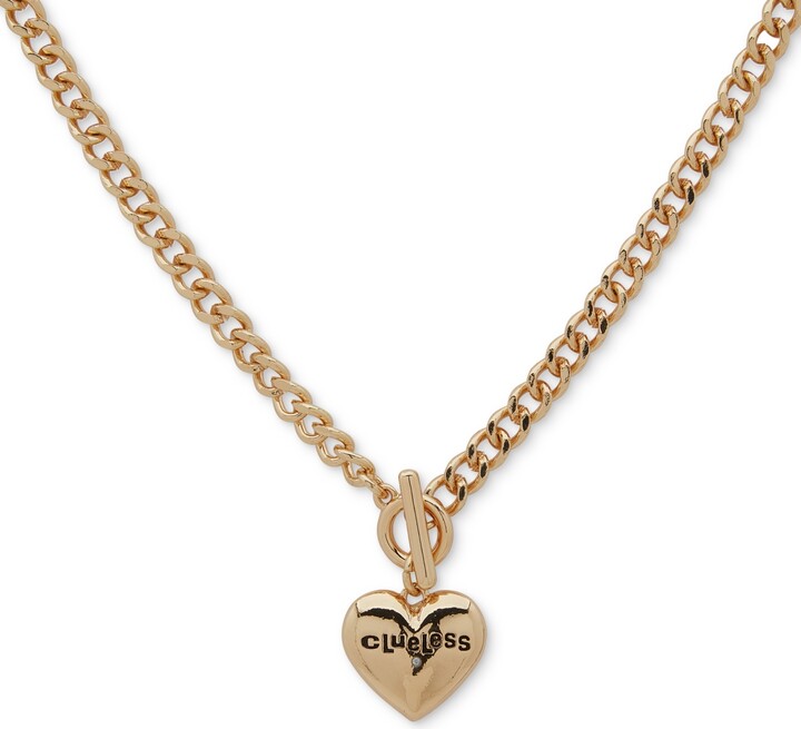 Clueless Gold-Tone Pave Logo-Etched Heart 16" Pendant Necklace - ShopStyle