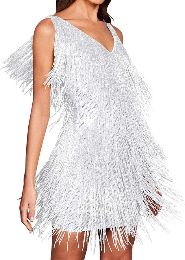 Madam Uniq Women Tassel Sequin 1920s Dress Formal Mini Flapper Fringe ...