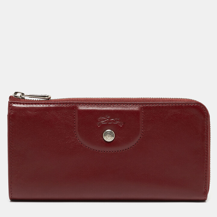 Longchamp Dark Red Cuir Leather Le Pliage Zip Around Wallet - ShopStyle
