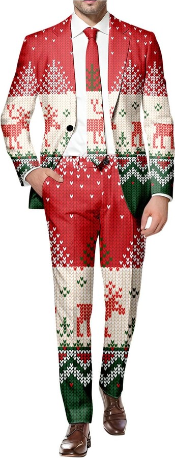 WWricotta Male Print Christmas Themed Casual Plus Size Suit Top And ...