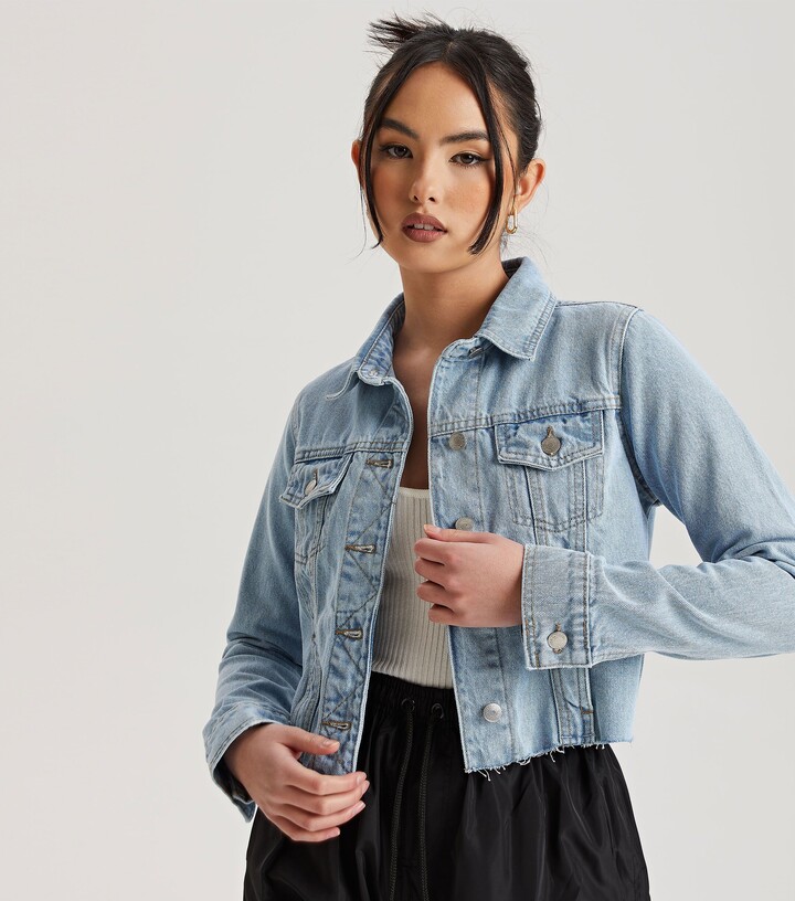 Urban Bliss Pale Blue Denim Raw Hem Jacket - ShopStyle