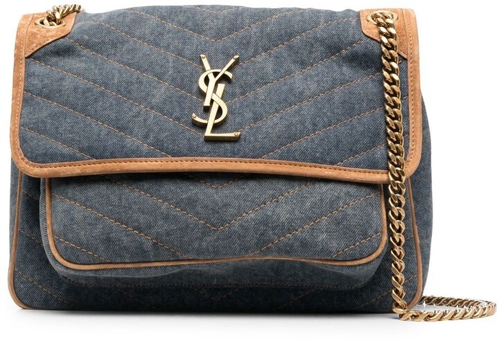 Saint Laurent Niki quilted denim shoulder bag - ShopStyle