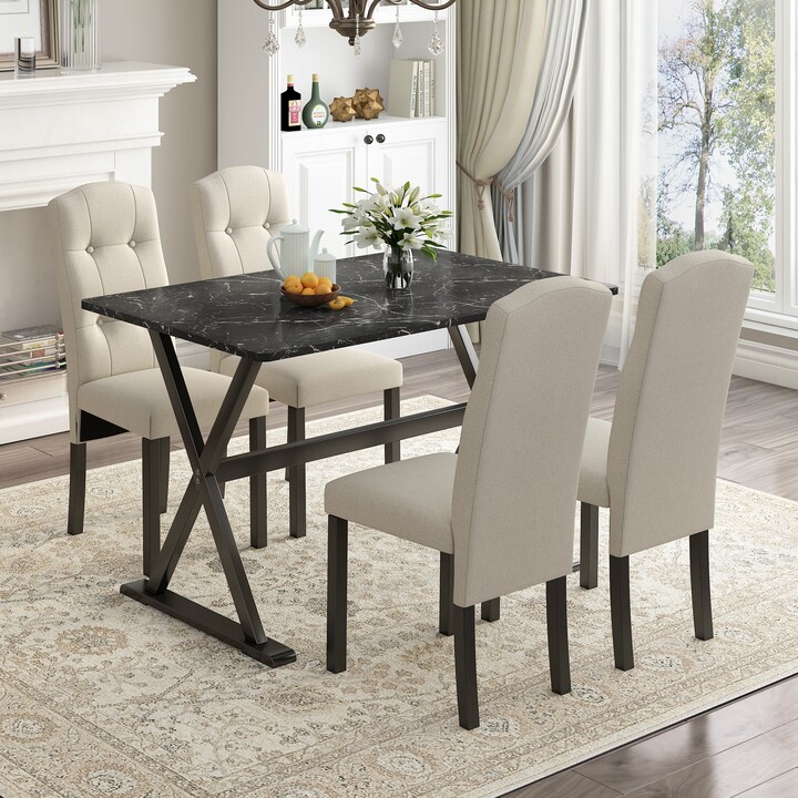RASOO Elegant 5-Piece Dining Table Set with Faux Marble Top and Upholstered Chairs - ShopStyle