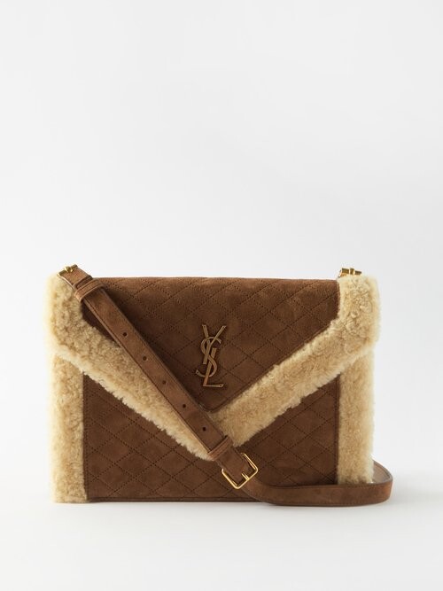 Saint Laurent Gaby Shearling And Quilted-suede Shoulder Bag - ShopStyle