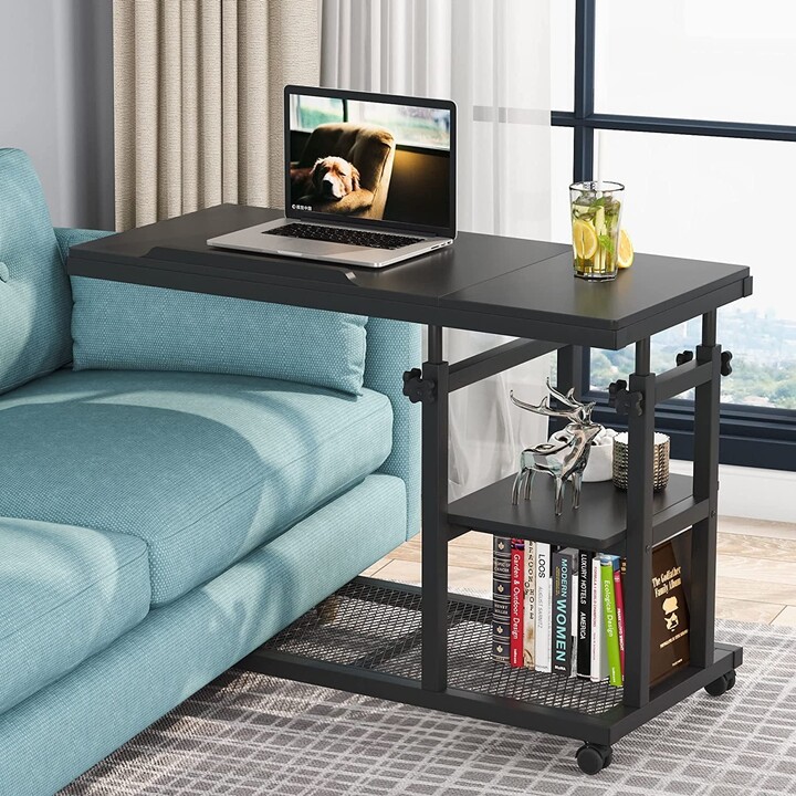 Tribesigns Height Adjustable C Table with Wheels, Sofa Bedside Laptop ...