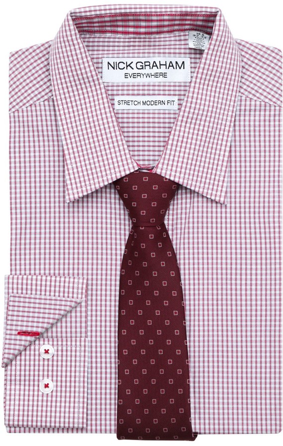 Nick Graham Men's Everywhere Modern-Fit Stretch Dress Shirt & Tie Set ...