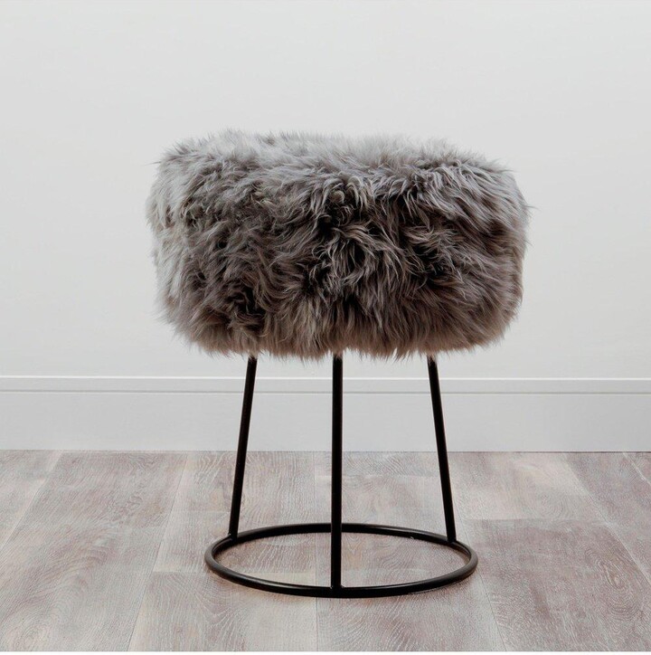 Native Natural Grey Metal Sheepskin Stool - ShopStyle