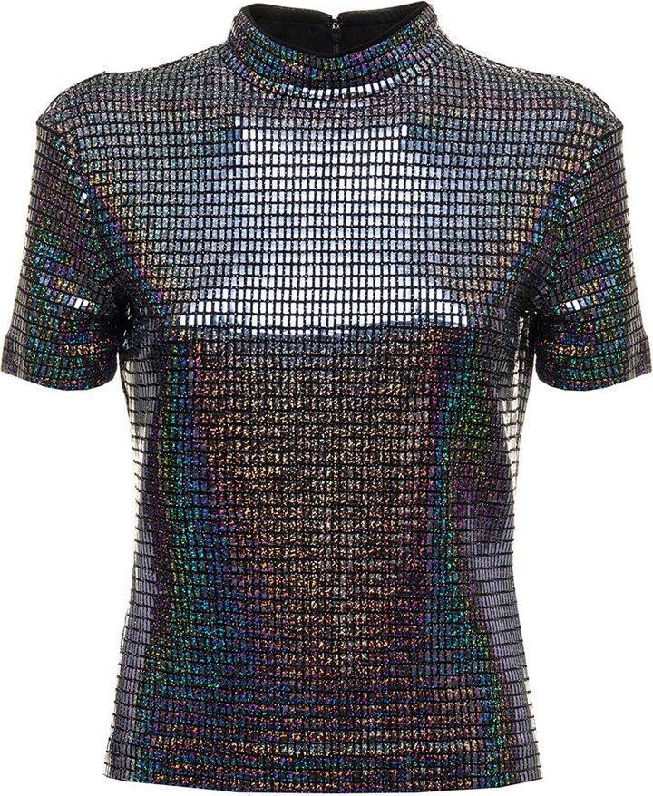 Chiara Ferragni Translucent Black Mirror T-shirt in Laminated Fabric ...