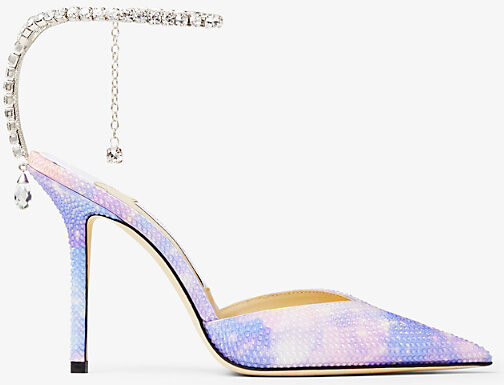Jimmy Choo Womens Wisteria Mix Saeda 100 Crystal-embellished Satin Courts - ShopStyle Pumps