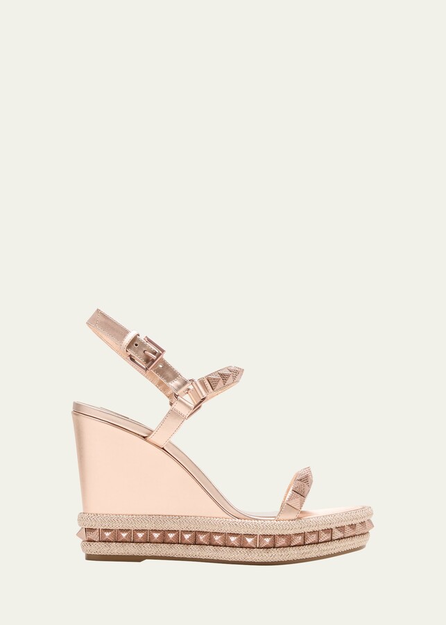 Christian Louboutin Pyraclou Metallic Spike Wedge Sandals - ShopStyle