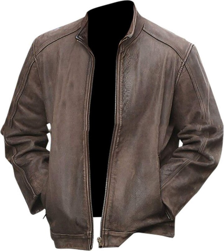 LP-FACON Matt Jason Bourne Distressed Brown Motorcycle Lambskin Cafe ...