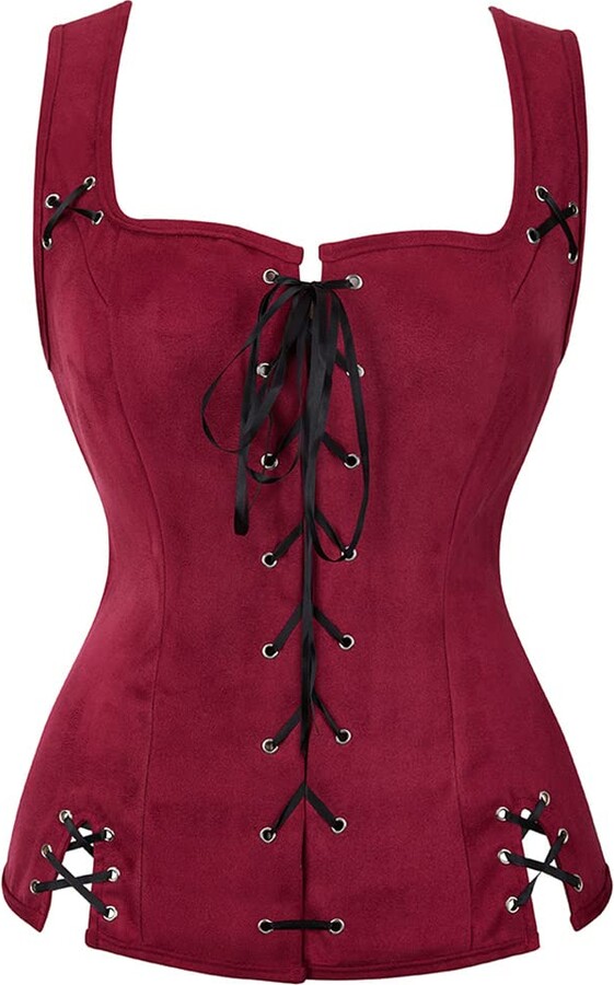 Grebrafan Women's Corsets Renaissance Pirate Costume Viking Corset Top ...