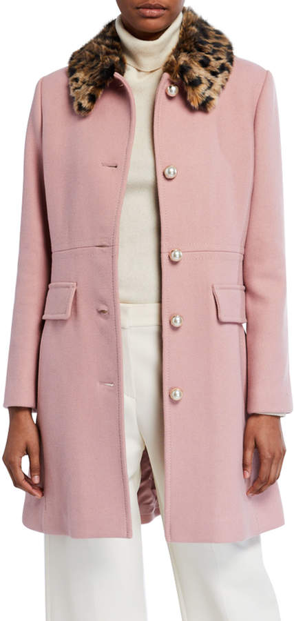 Kate Spade wool-blend coat with leopard faux-fur collar - ShopStyle