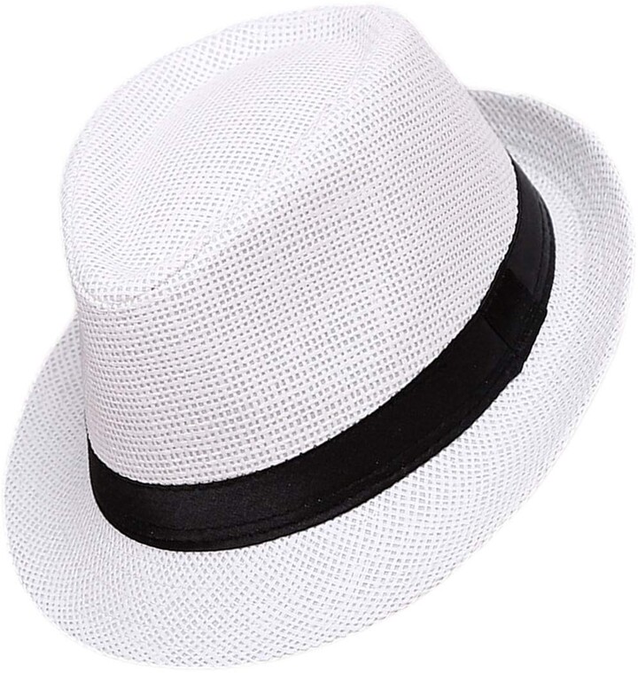 Okwin Kids Straw Hat Sun Beach Fedora Caps Classic Short Brim Style ...