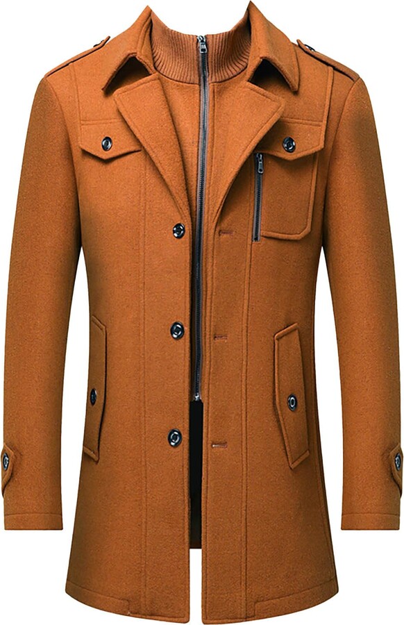 Generic Mens Classic Pea Coat Notched Collar Slim Fit Double Breasted ...