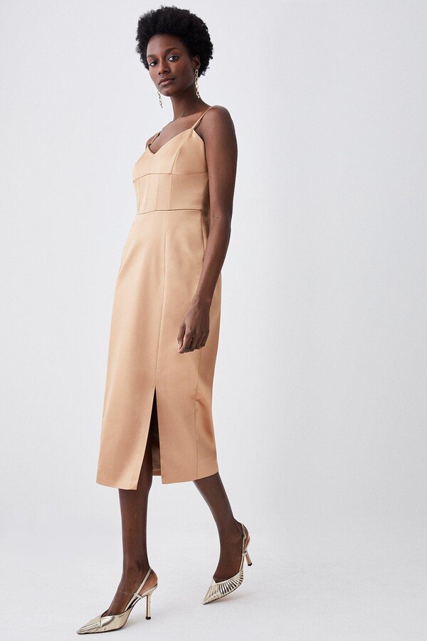 Karen Millen Italian Structured Satin Corset Detail Pencil Midi Dress ...