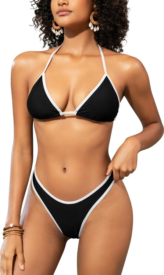 SHEKINI Women's Halter String Triangle Bikini Sets V Cut High Waisted Swimwear Thong Brazilian ...