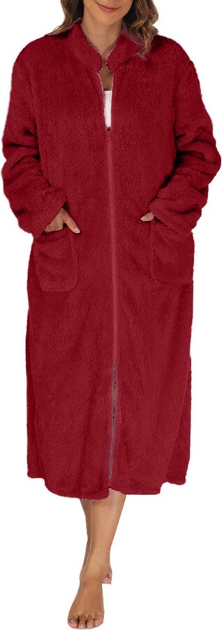 Generic Ladies Zip Fleece Long Dressing Gown Fluffy Towelling Bathrobe ...