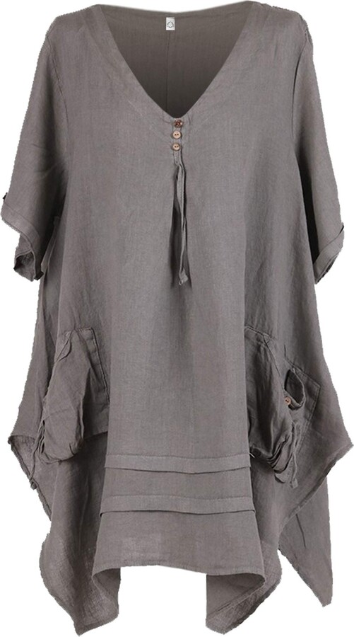 Storm Island DT006 Italian Ladies Quirky Linen Tunic Top Women Turn Up ...