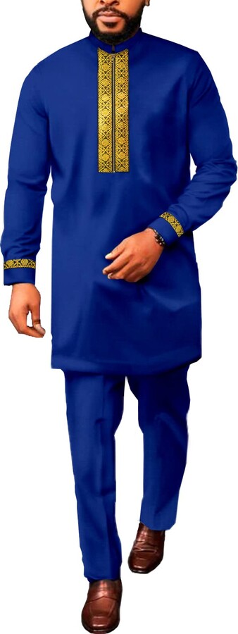 SEA&ALP African Dashiki for Men’s Suits Gold Embroidery Shirt and Pants ...