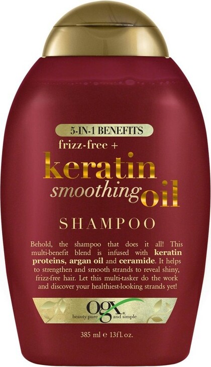 OGX Frizz-Free + Keratin Smoothing Oil Shampoo, 5 in 1, for Frizzy Hair ...