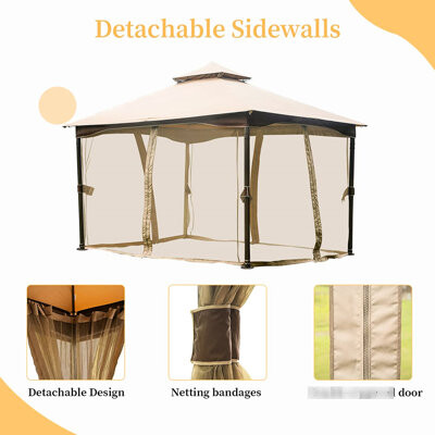 Arlmont & Co. 10'x13' Gazebo With Double Roof - Metal Frame Soft Top ...