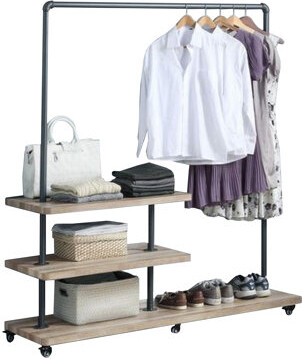 17 Stories Hanger Rack With 3 Tier Storage And Tubular Frame, Brown And ...